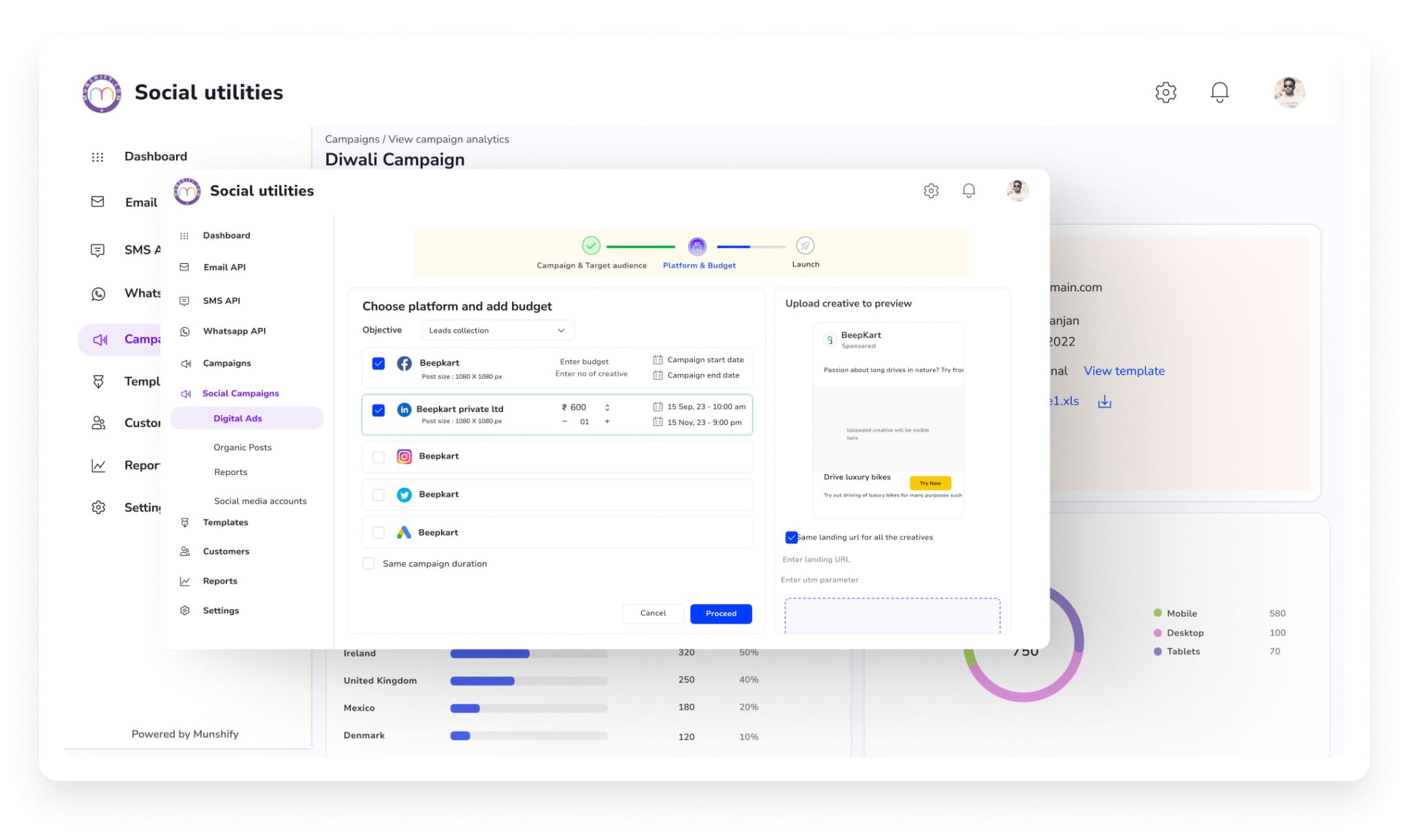 Social Media Marketing and Email Marketing Tool – Munshify